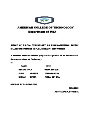 OMBA Businisses Research Assignment - IMPACT OF DIGITAL TECHNOLOGY ON ...