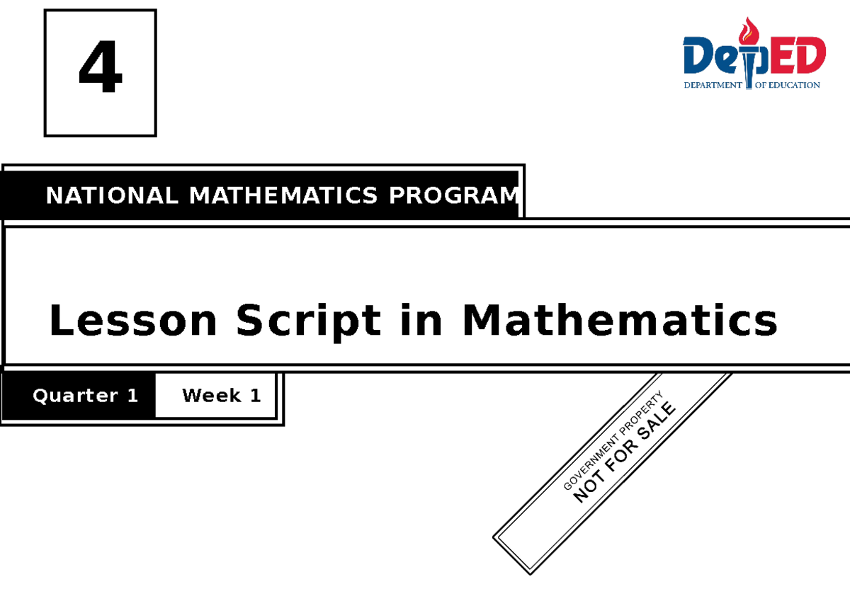 CO 2024 LS G4 NMP Quarter 1 WEEK1 - 4 Quarter 1 Week 1 NATIONAL MATHEMATICS PROGRAM Lesson ...