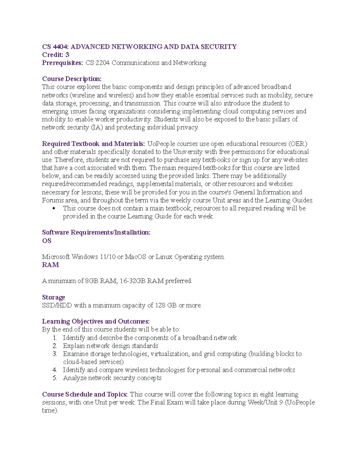 CS 4404 official syllabus 2023 - CS 4404: ADVANCED NETWORKING AND DATA SECURITY Credit: 3 - Studocu