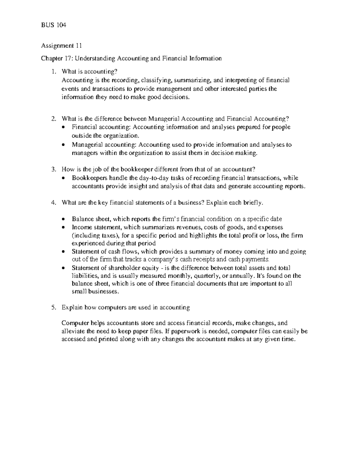 BUS 104 -Chapter 17 - Understanding Accounting and Financial ...