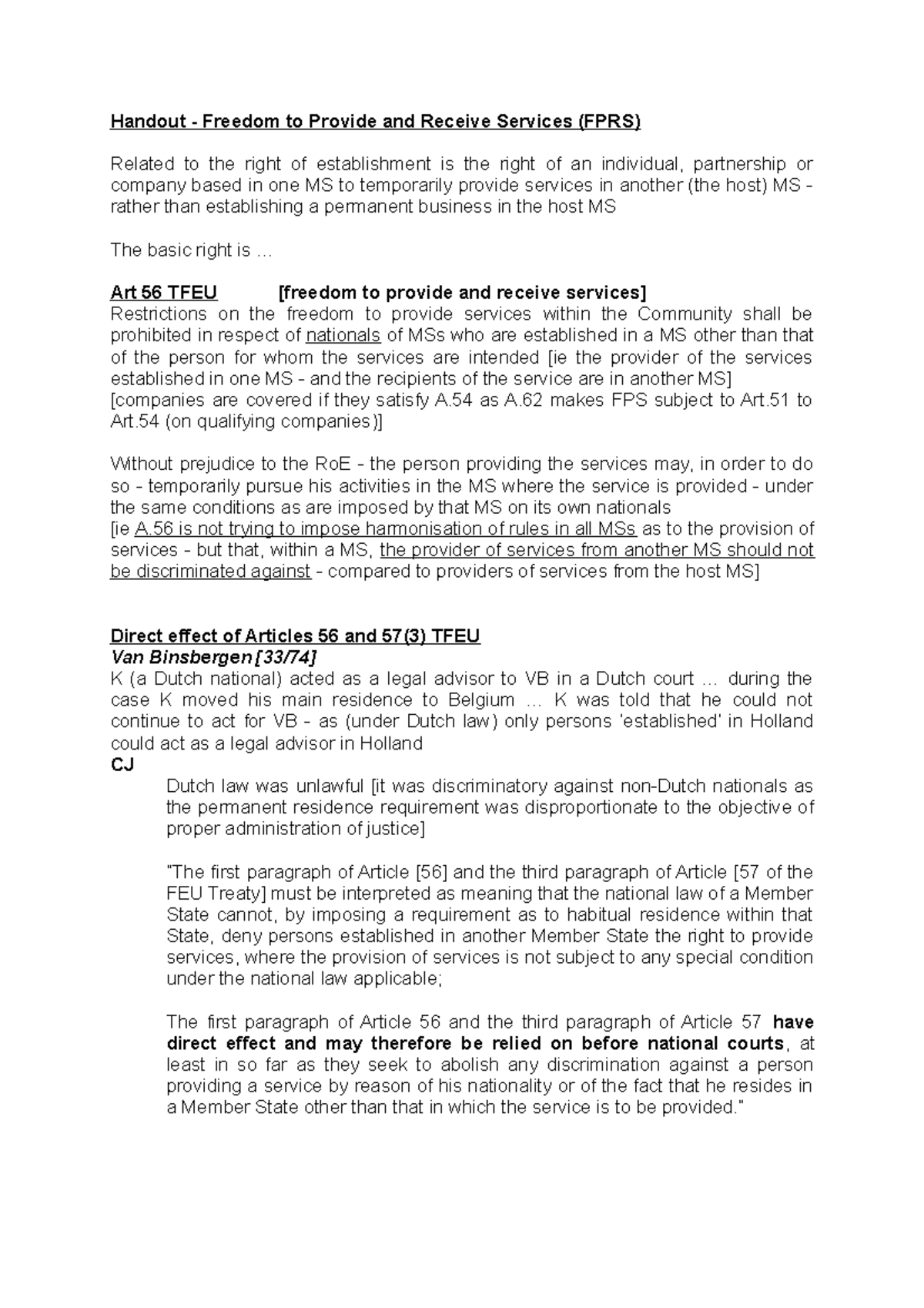 The Right to Provide and Receive Services - Handout - Handout - Freedom ...