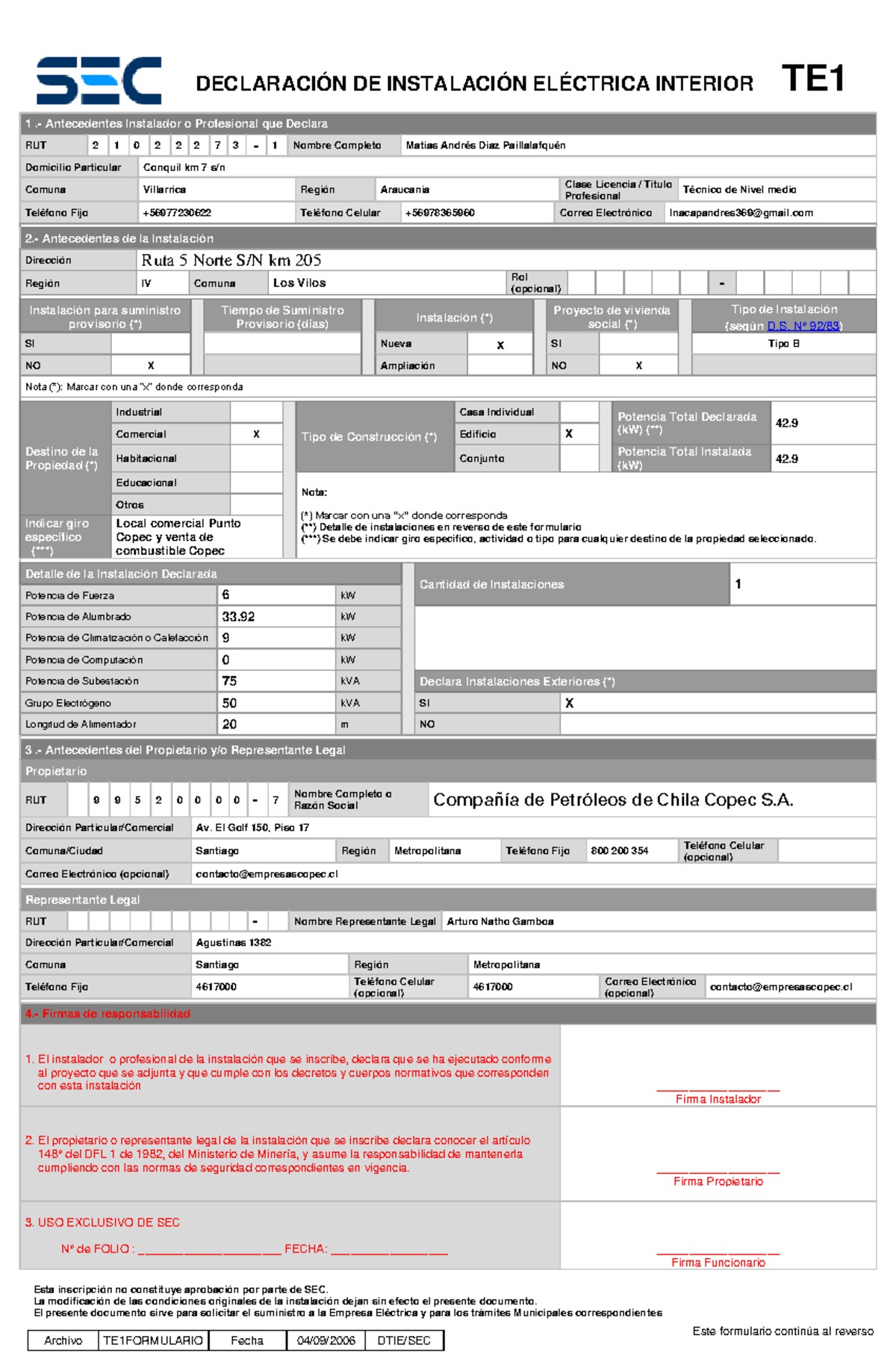 TE1 - Ejemplo de T1 - Archivo TE1FORMULARIO Fecha 04/09/2006 DTIE/SEC ...