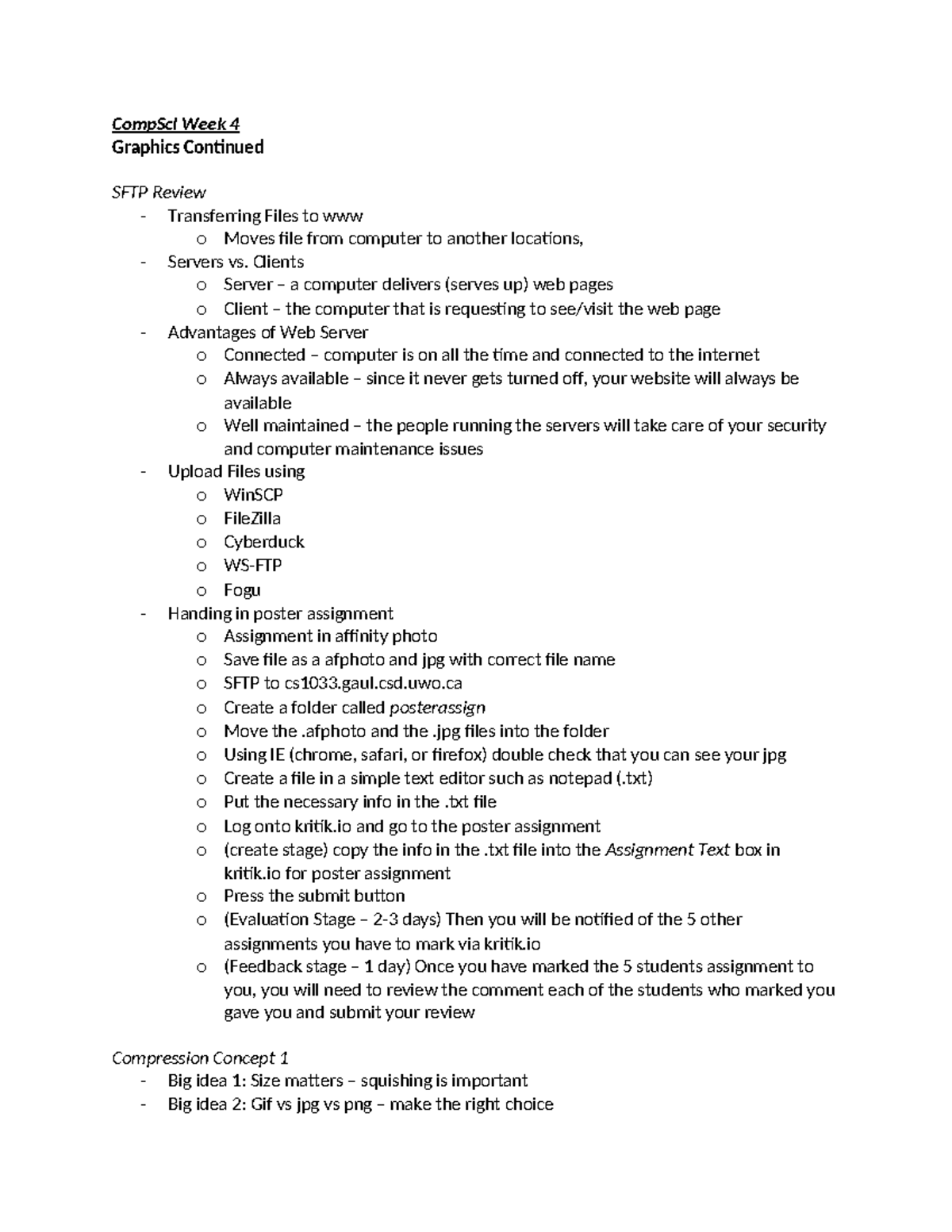 Comp Sci Week 4 Lecture Notes Including All Videos Compsci Week 4 Graphics Continued Sftp