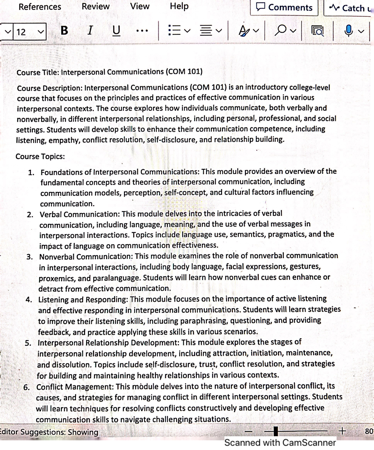 Overview 9 - References Review View Help Comments Catch u 12 B I U ...