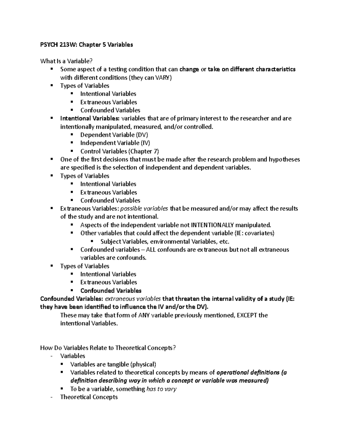 Psych 213w chapter 5 - prof. puzzo - PSYCH 213W: Chapter 5 Variables ...