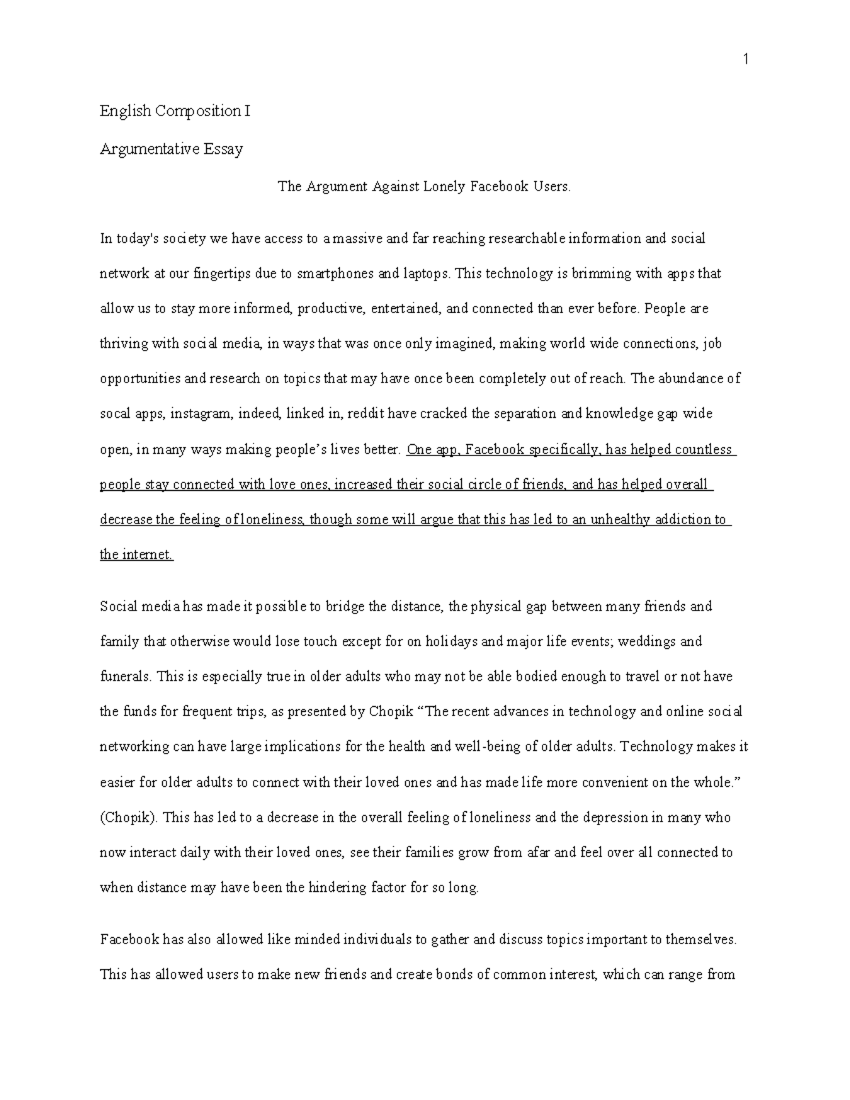 Argumentative Essay - English Composition I Argumentative Essay The ...