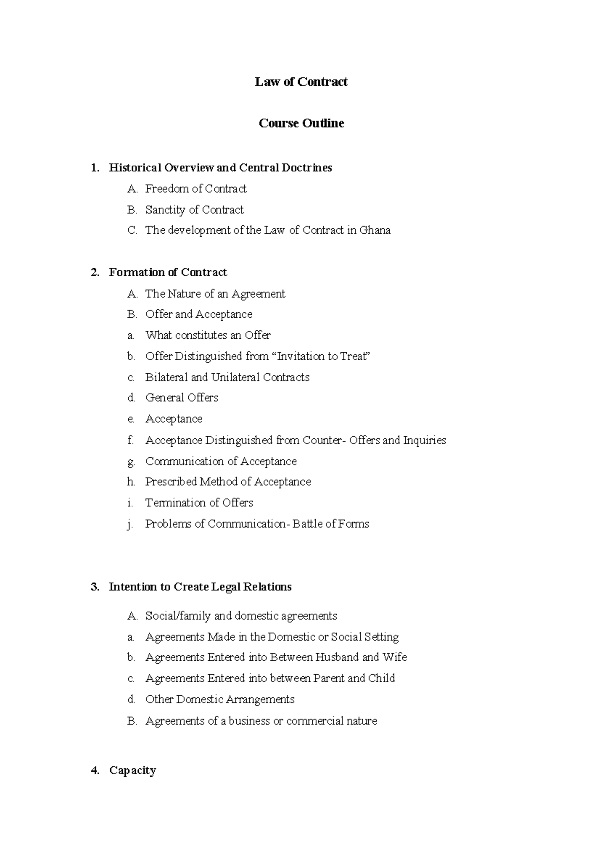 Law of Contract-Comprehensive Course Outline-Law - Law of Contract ...