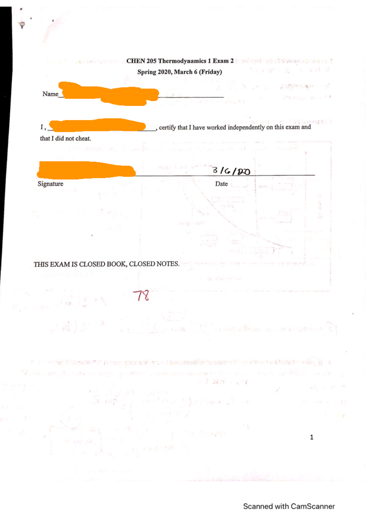 Chen 205 Exam 2 Actual Exam Given For Exam 2 With Solutions Chen