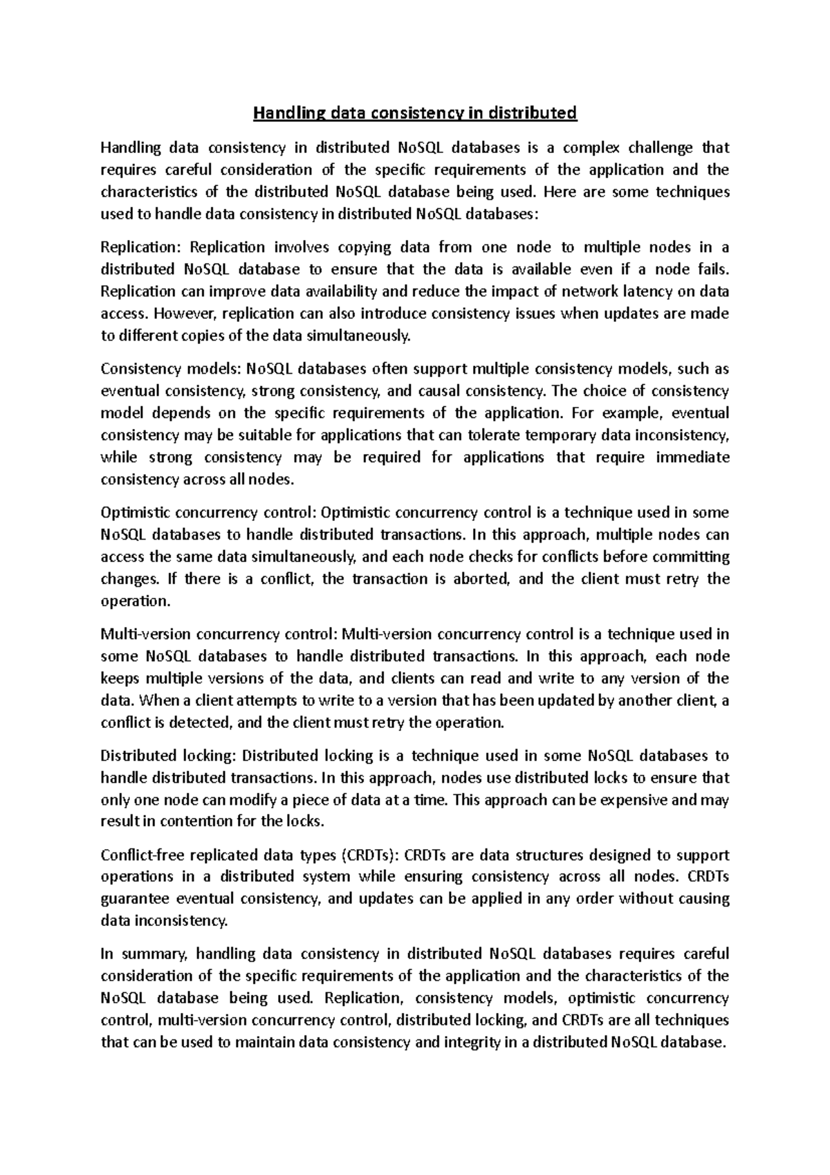 Handling Data Consistency In Distributed Handling Data Consistency In Distributed Handling