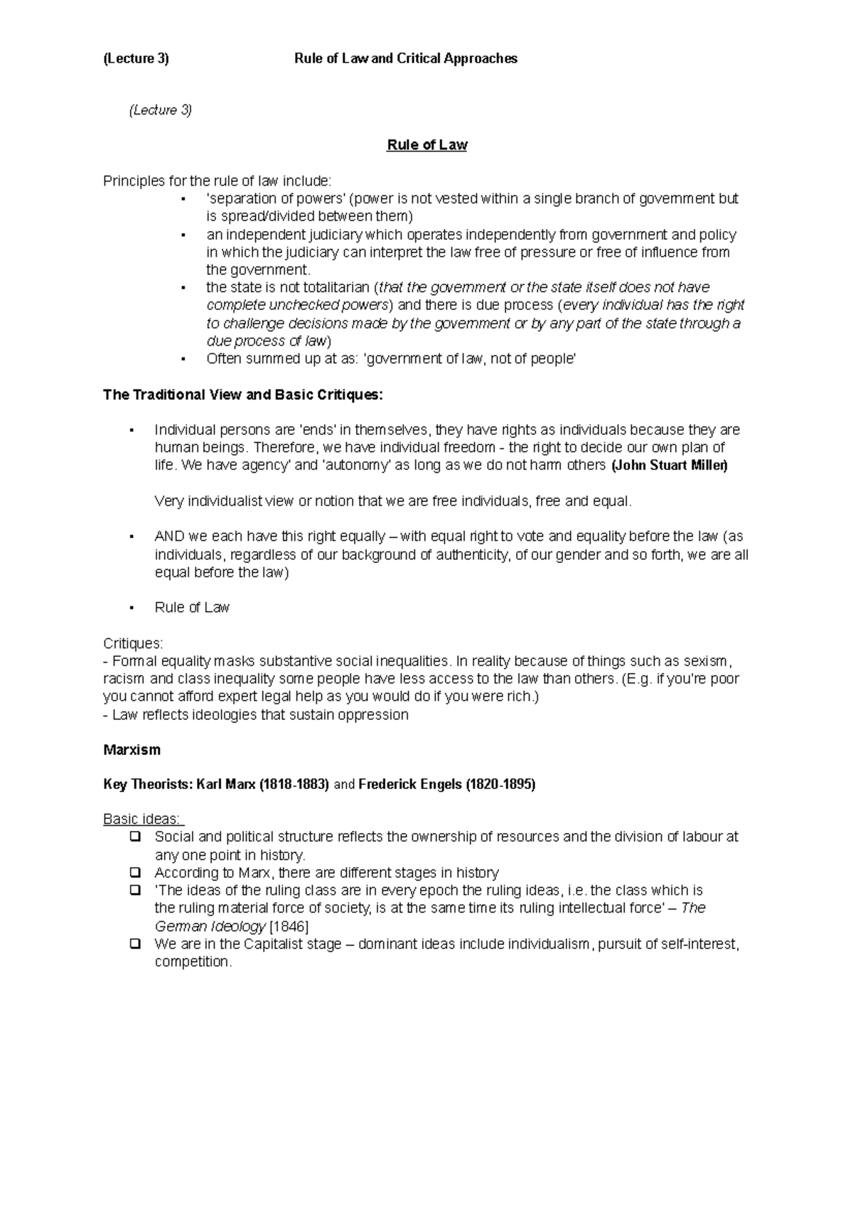 3. Rule Of Law and Critical Approaches - (Lecture 3) Rule of Law ...