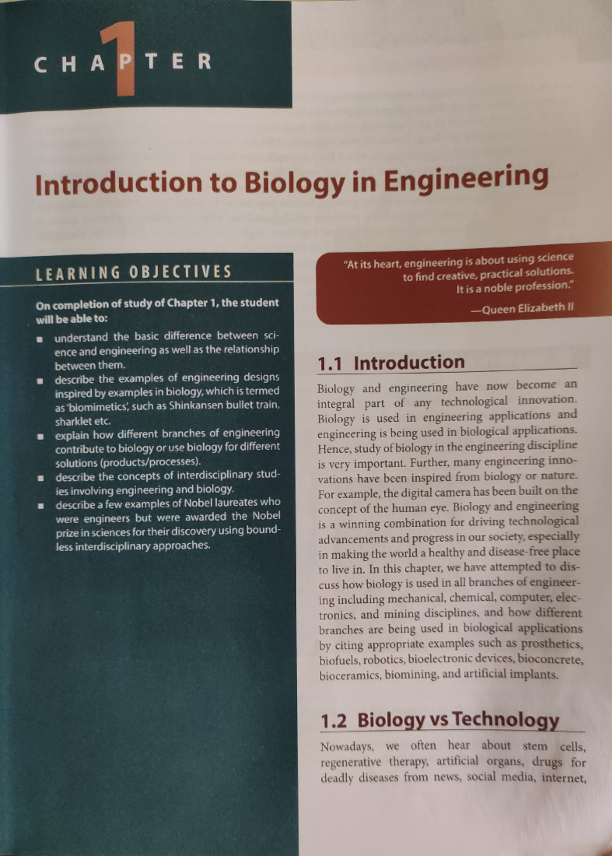 Biology for engineers chp 1 - CHAPTE R Introduction to Biology in ...