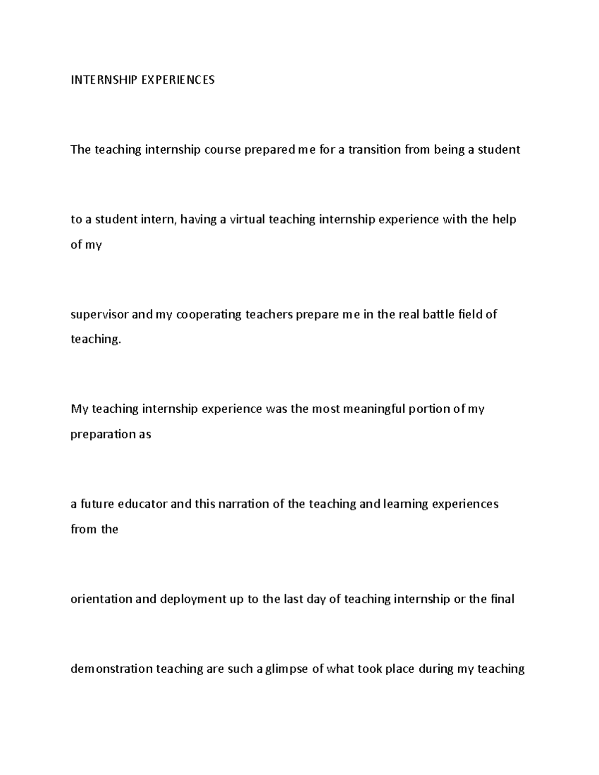 Teaching Internship 13 - INTERNSHIP EXPERIENCES The teaching internship ...