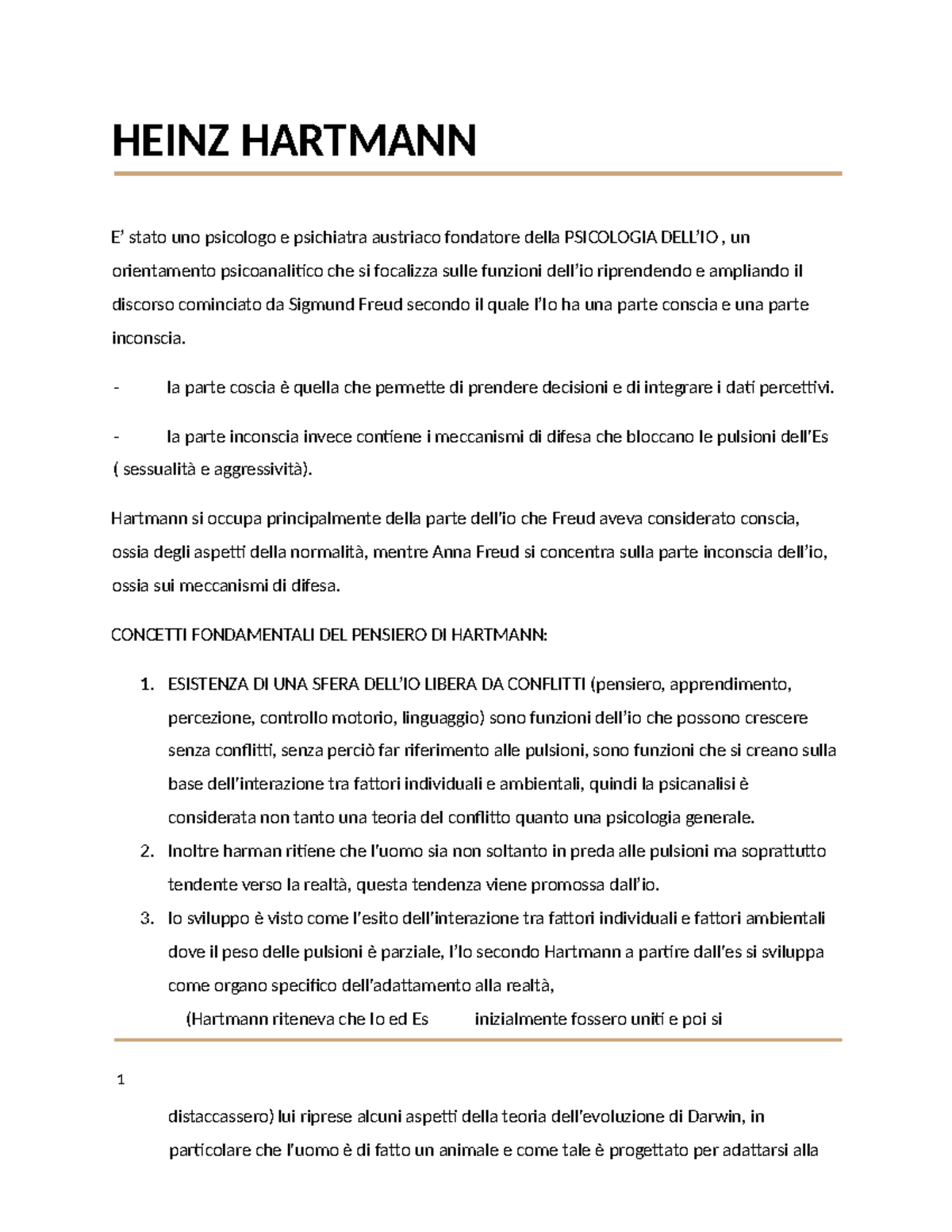 Hartmann - Riassunto psicologia dinamica - HEINZ HARTMANN E’ stato uno ...