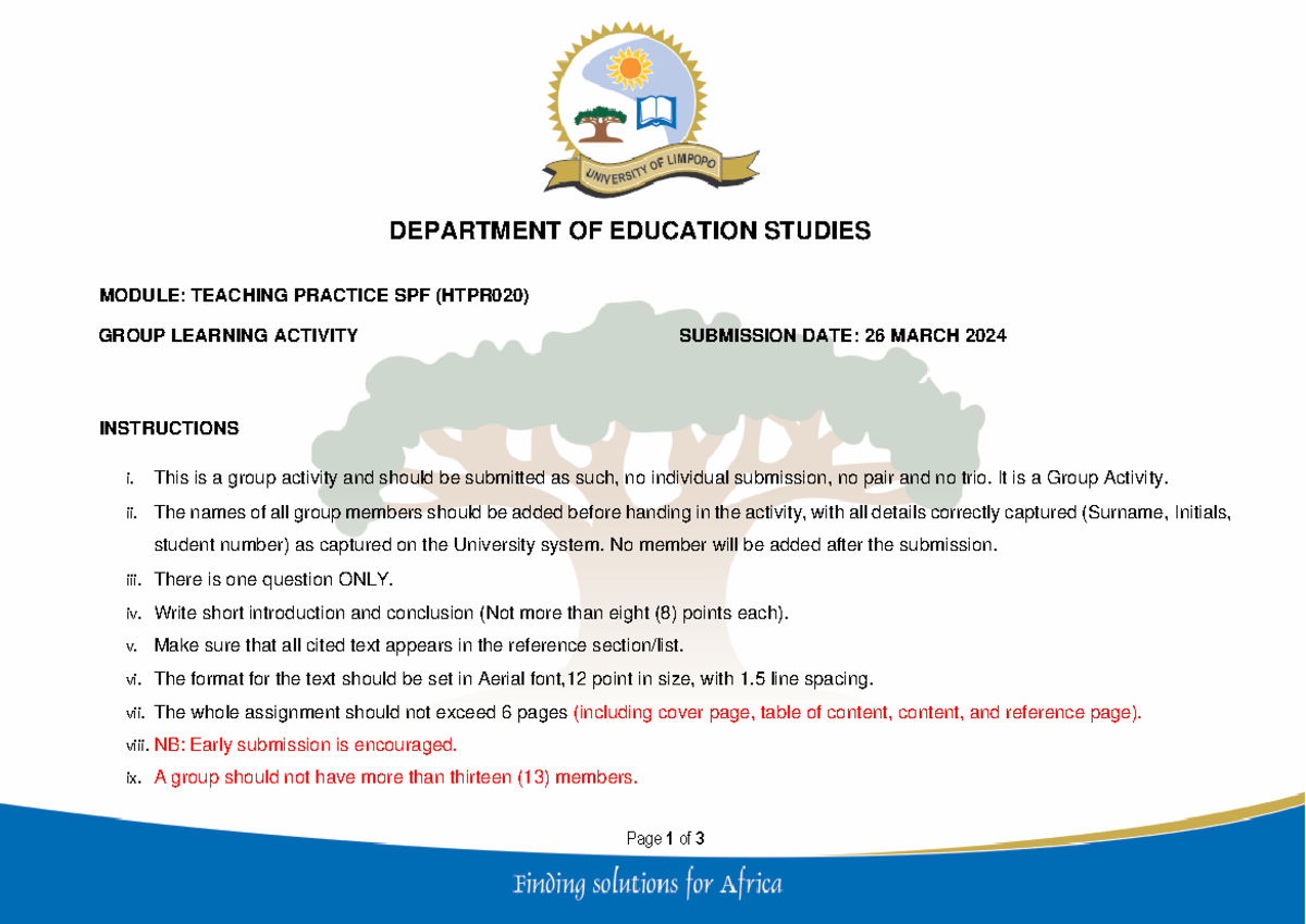Group Activity SPF 085543 - Page 1 of 3 DEPARTMENT OF EDUCATION STUDIES ...