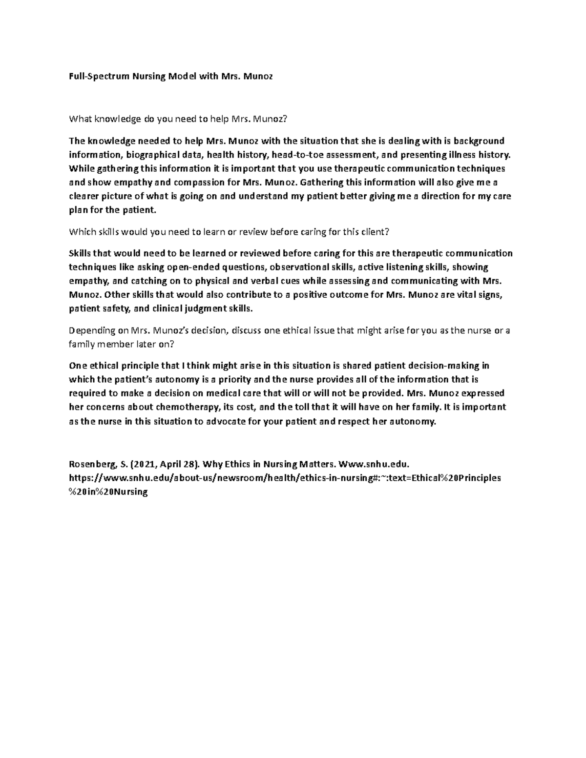 Full-Spectrum Nursing Model With Mrs. Munoz - Full-Spectrum Nursing ...