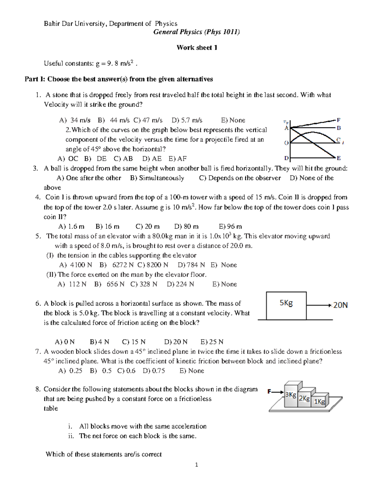 Gen Phy Worksheet-1 - Bahir Dar University - Bahir Dar University ...