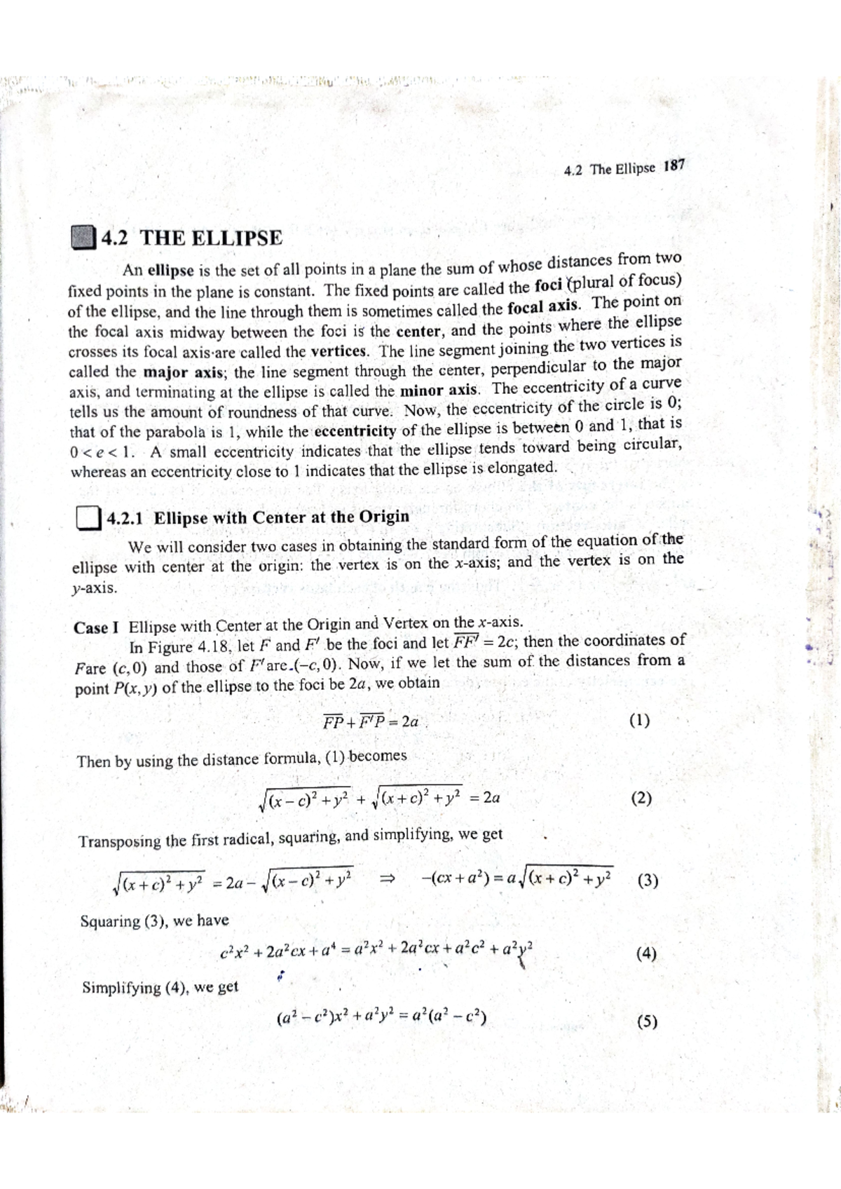 Ellipse at the Origin - BSEd Mathematics - Studocu