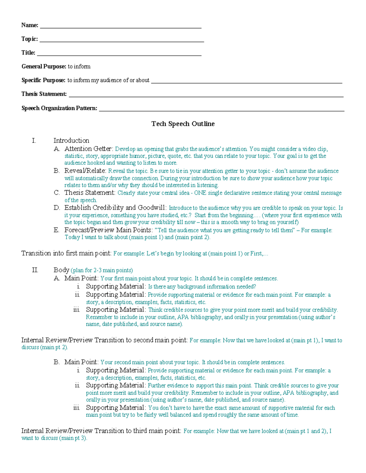 Tech Speech Outline Template (with blue text)-1-1 - Name: - Studocu
