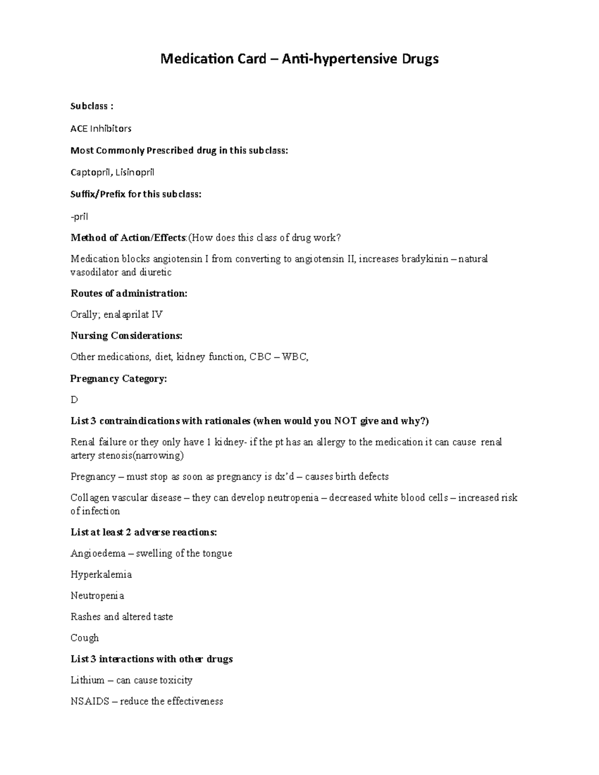 MC - ACE inhibitors - medication card - Medication Card – Anti ...