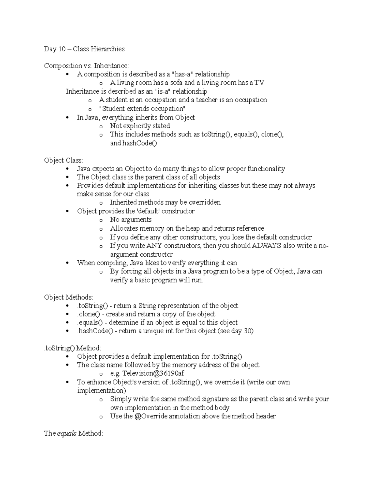 Day 10 Class Hierarchies Day 10 Class Hierarchies Composition Vs Inheritance A 7791