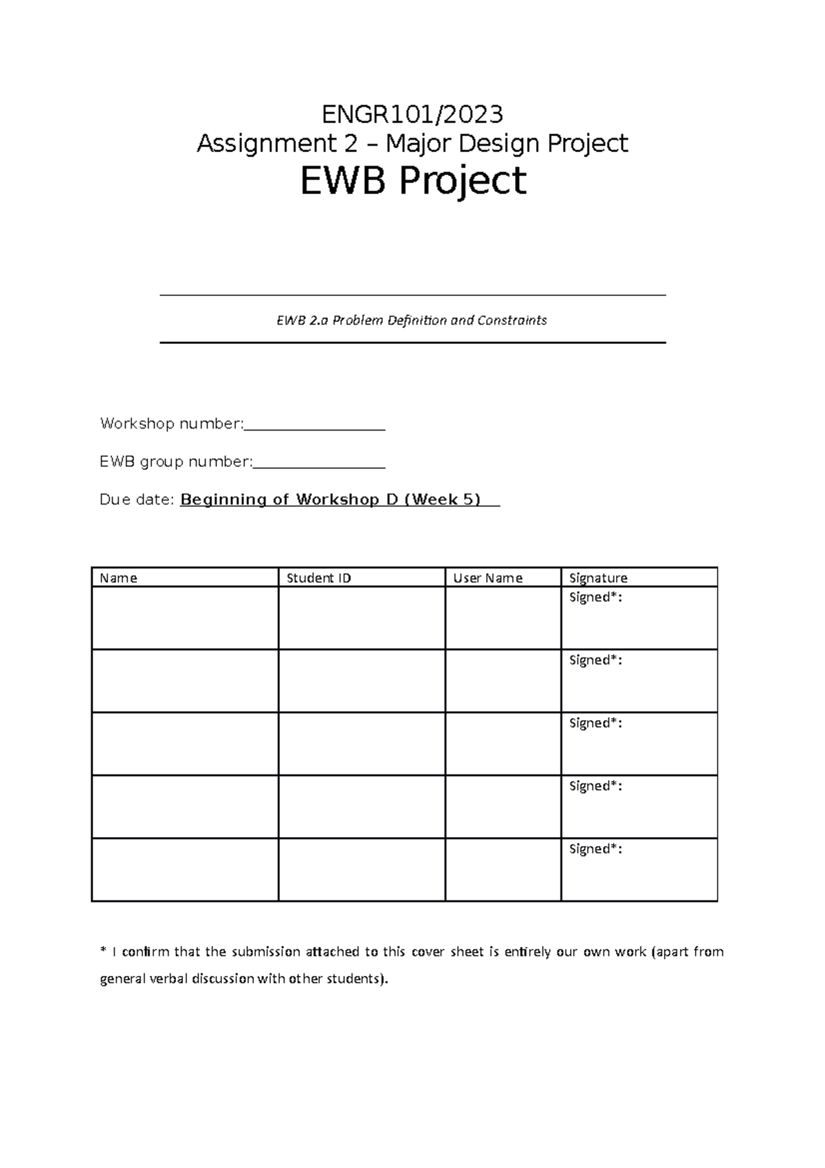 EWB 2.a Problem Definition Template - ENGR101/ Assignment 2 – Major ...