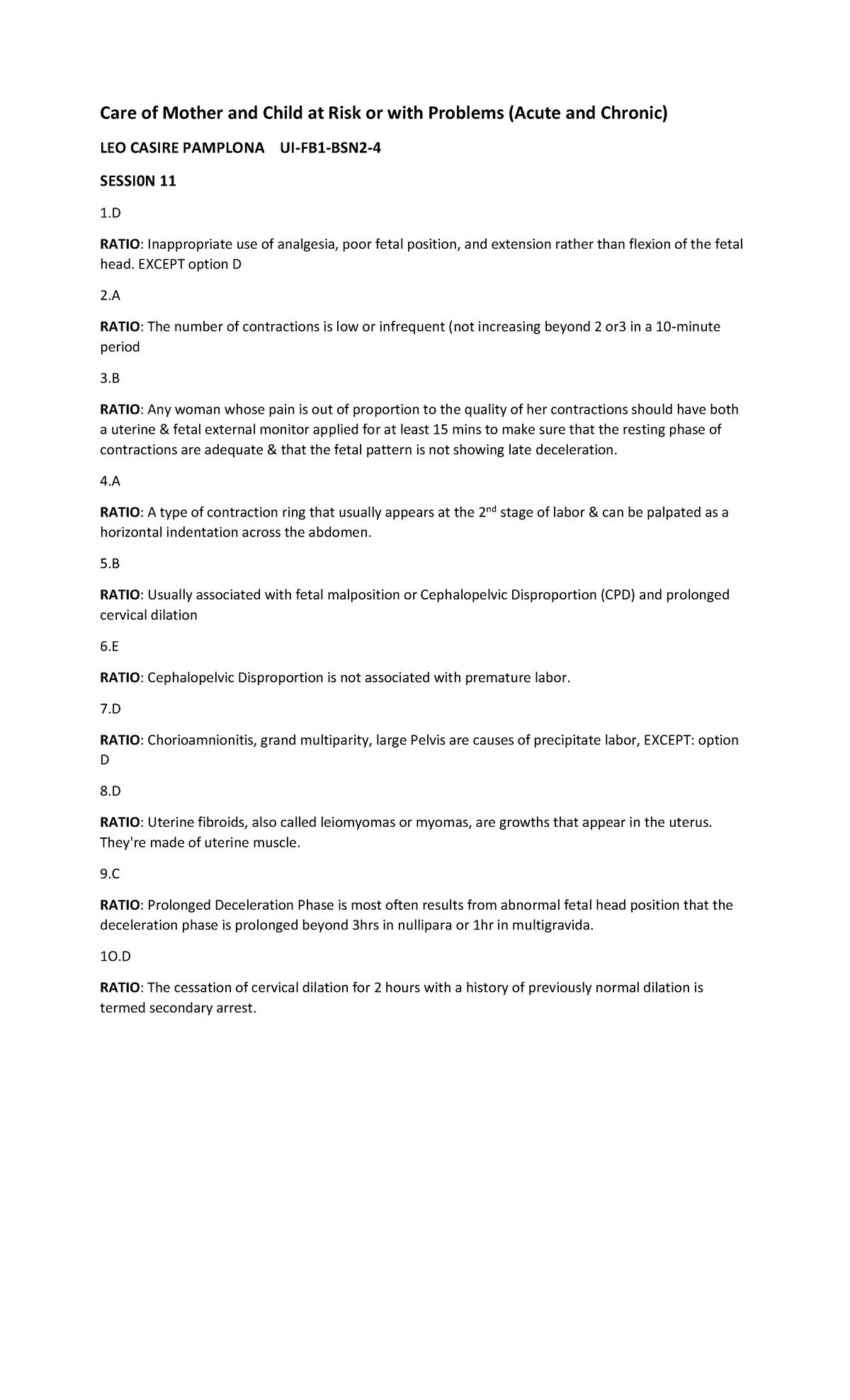 MCN( LEC)SES11-16( Casire) - LEO CASIRE PAMPLONA UI-FB1-BSN2- SESSI0N 11 1 RATIO: Inappropriate ...