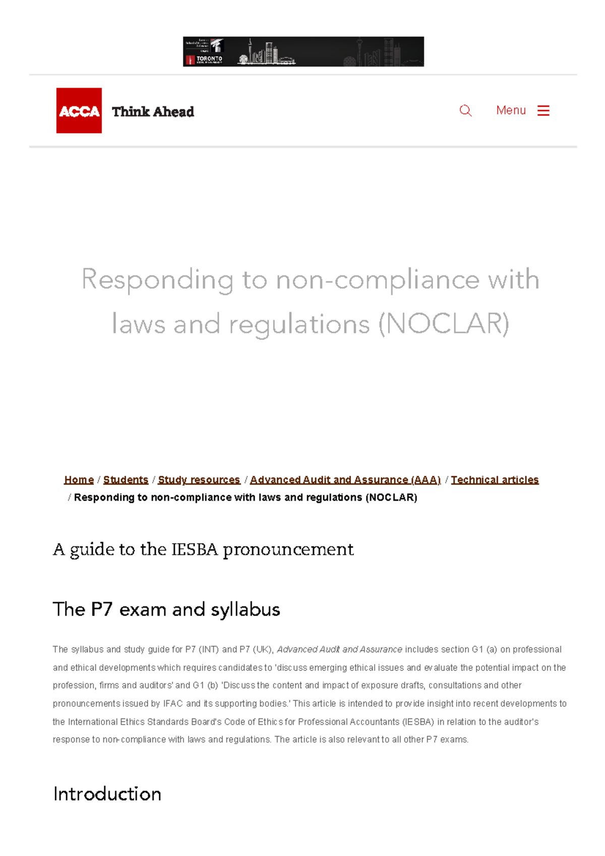 Responding to non-compliance with laws and regulations ( Noclar ...
