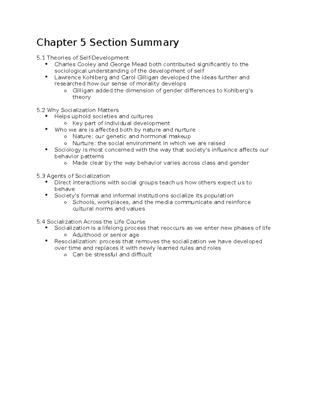 Chapter 5 Section Summary - Chapter 5 Section Summary 5 Theories of ...