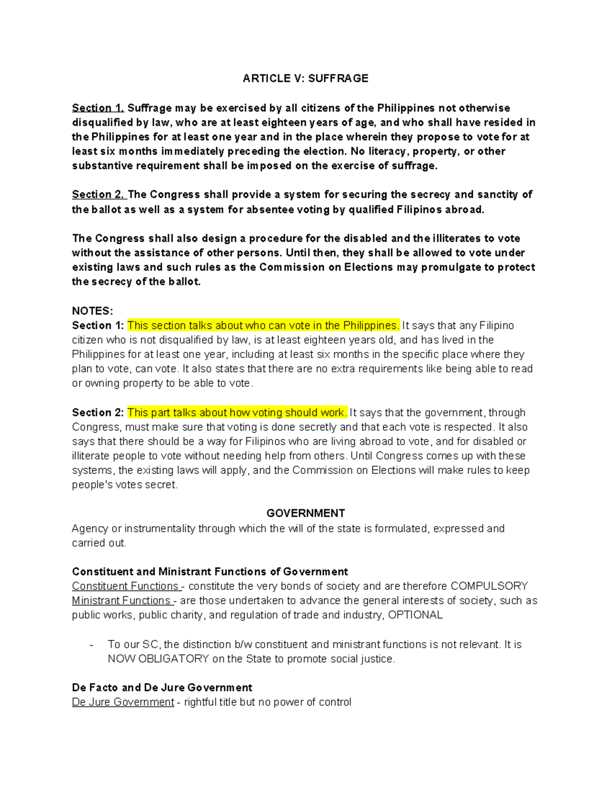 Article V Suffrage - ARTICLE V: SUFFRAGE Section 1. Suffrage may be ...