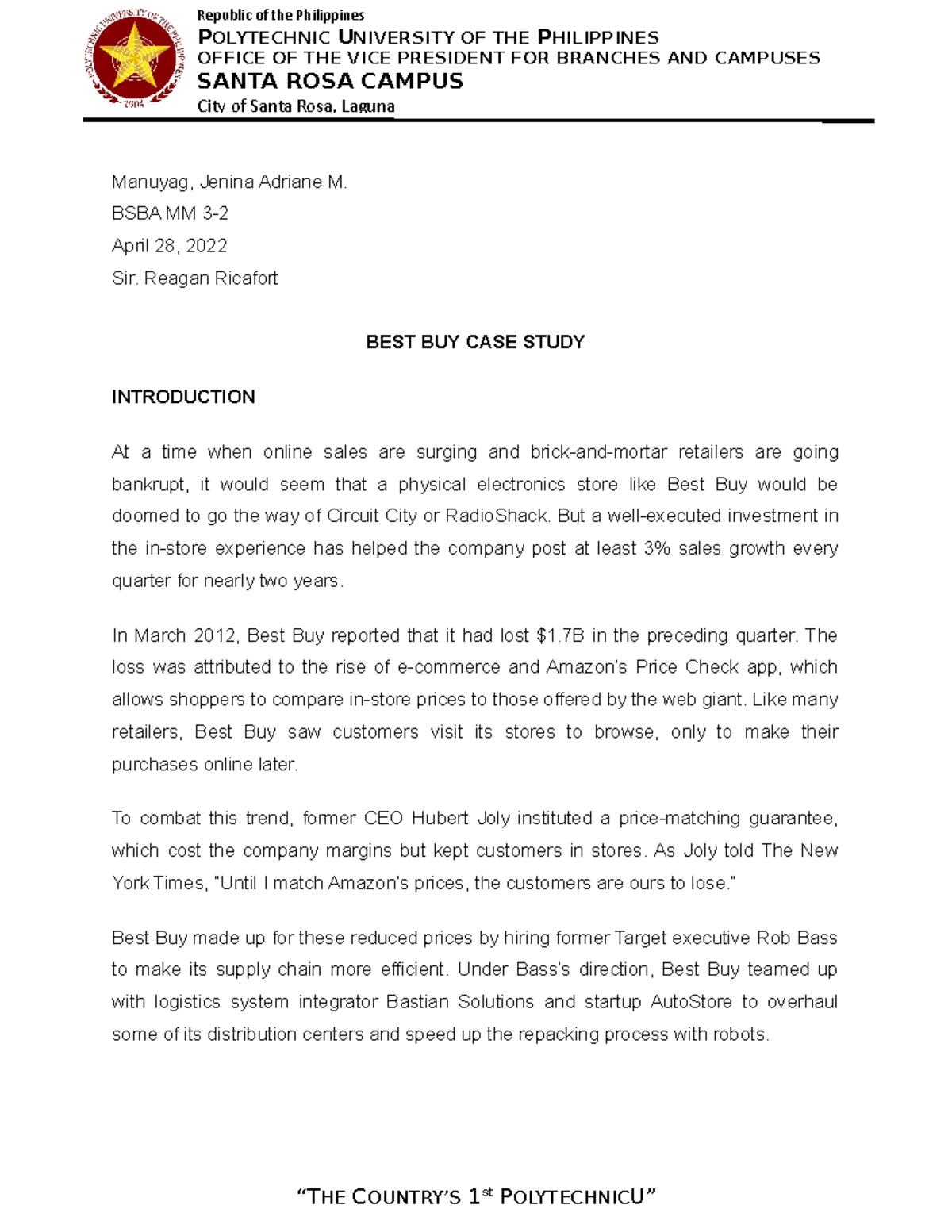 Case Study - Manuyag, Jenina Adriane M. BSBA MM 3- April 28, 2022 Sir ...