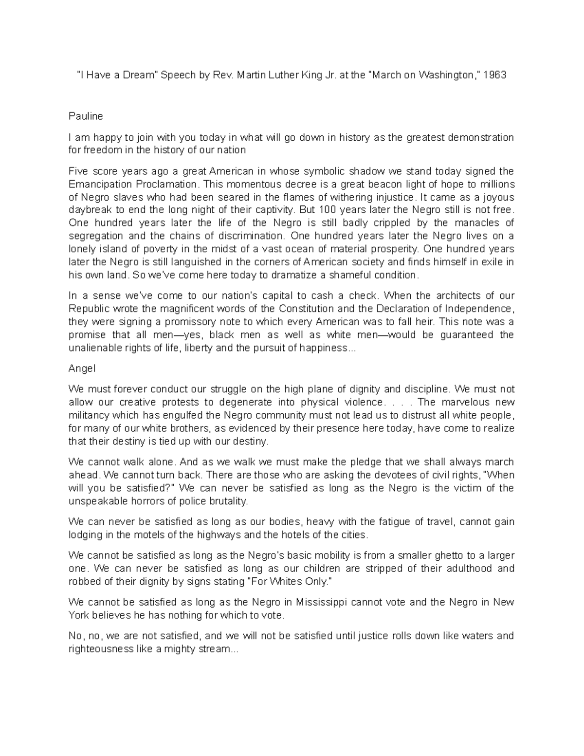 I Have a Dream by MLK - “I Have a Dream” Speech by Rev. Martin Luther ...