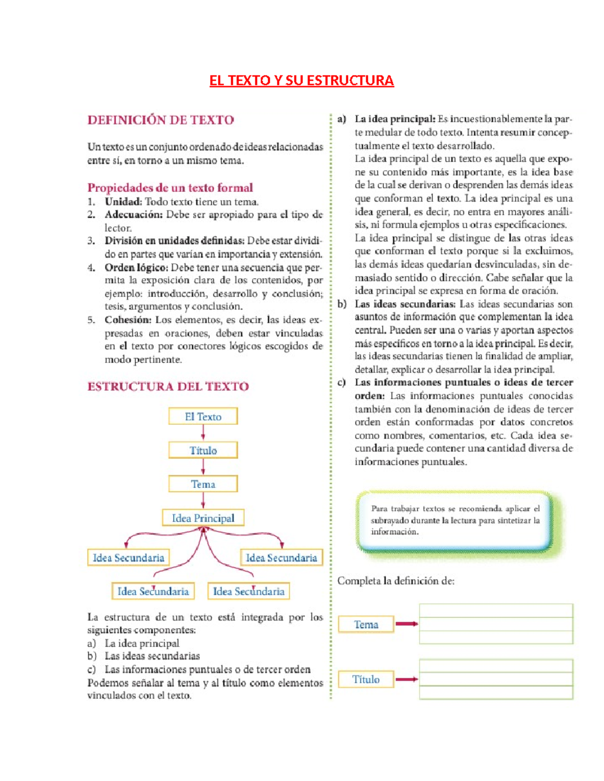 EL Texto Y SU Estructura - EL TEXTO Y SU ESTRUCTURA Lee y responde las ...