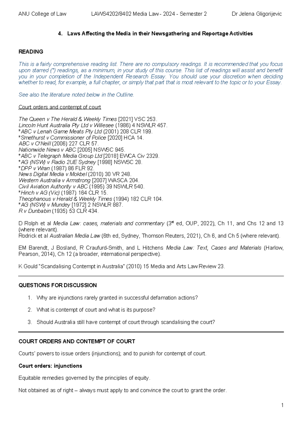 4(b). Laws affecting the media in their newsgathering and reportage ...