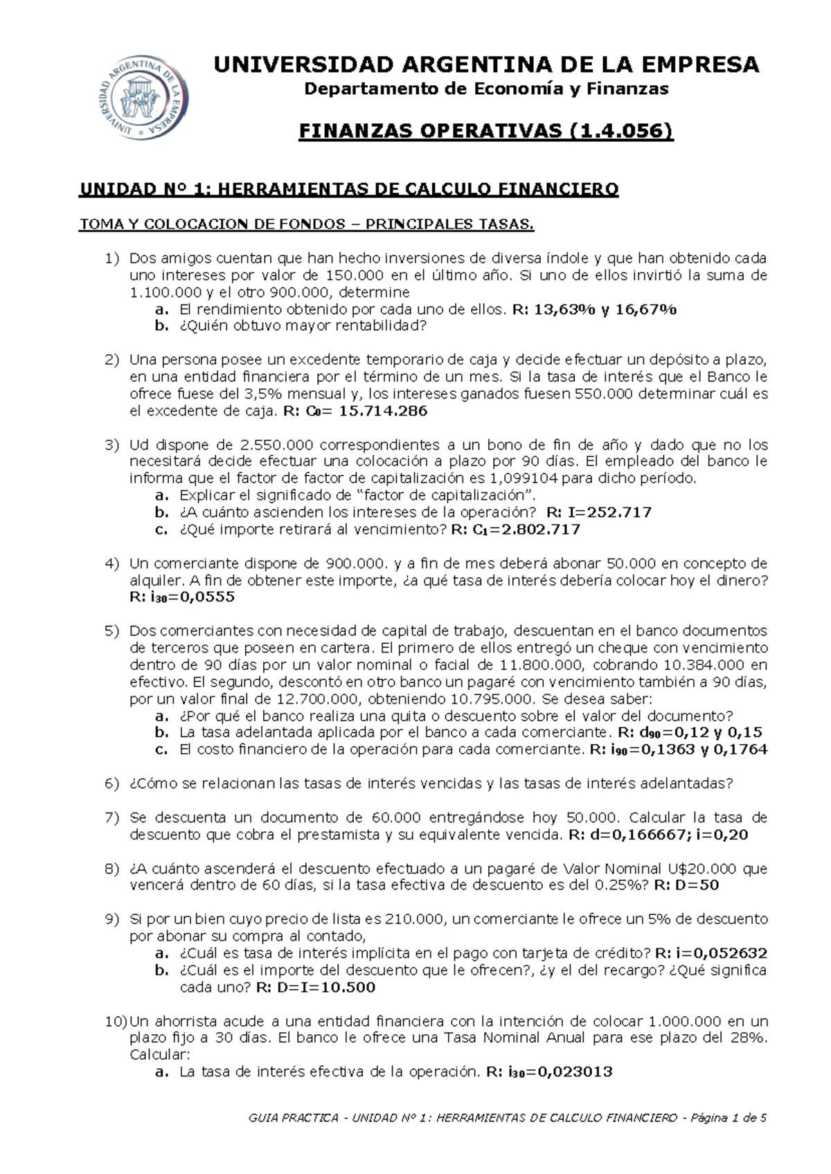 Finanzas Operativas U1- Herramientas de Cálculo Financiero ...