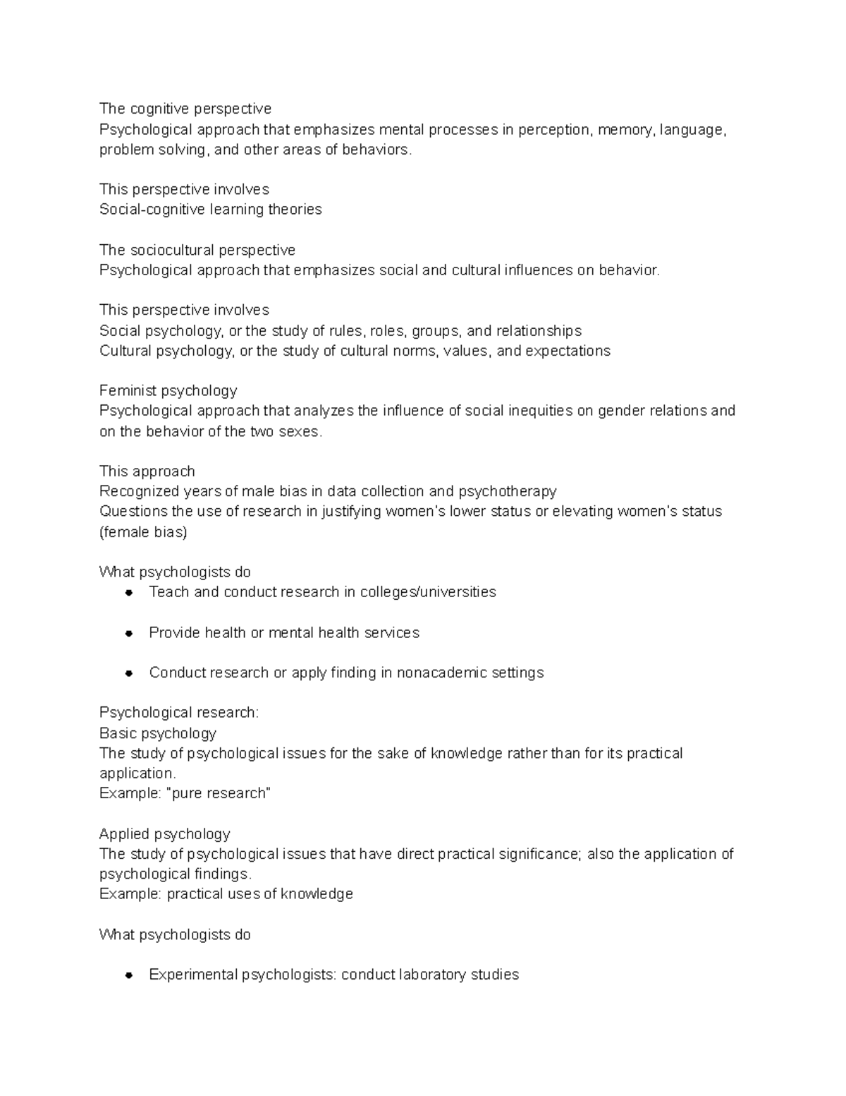 PSYC 101 pt2-notes - These are my notes - The cognitive perspective ...