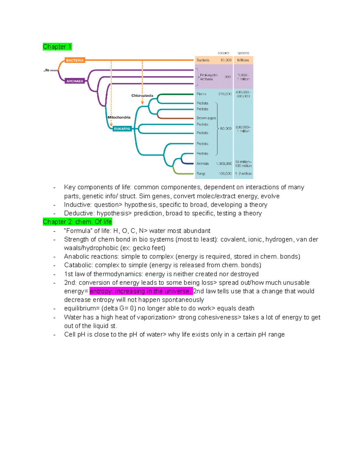 Biology final study guide Chapters 1-4 - Google Docs - Chapter 1 Key ...