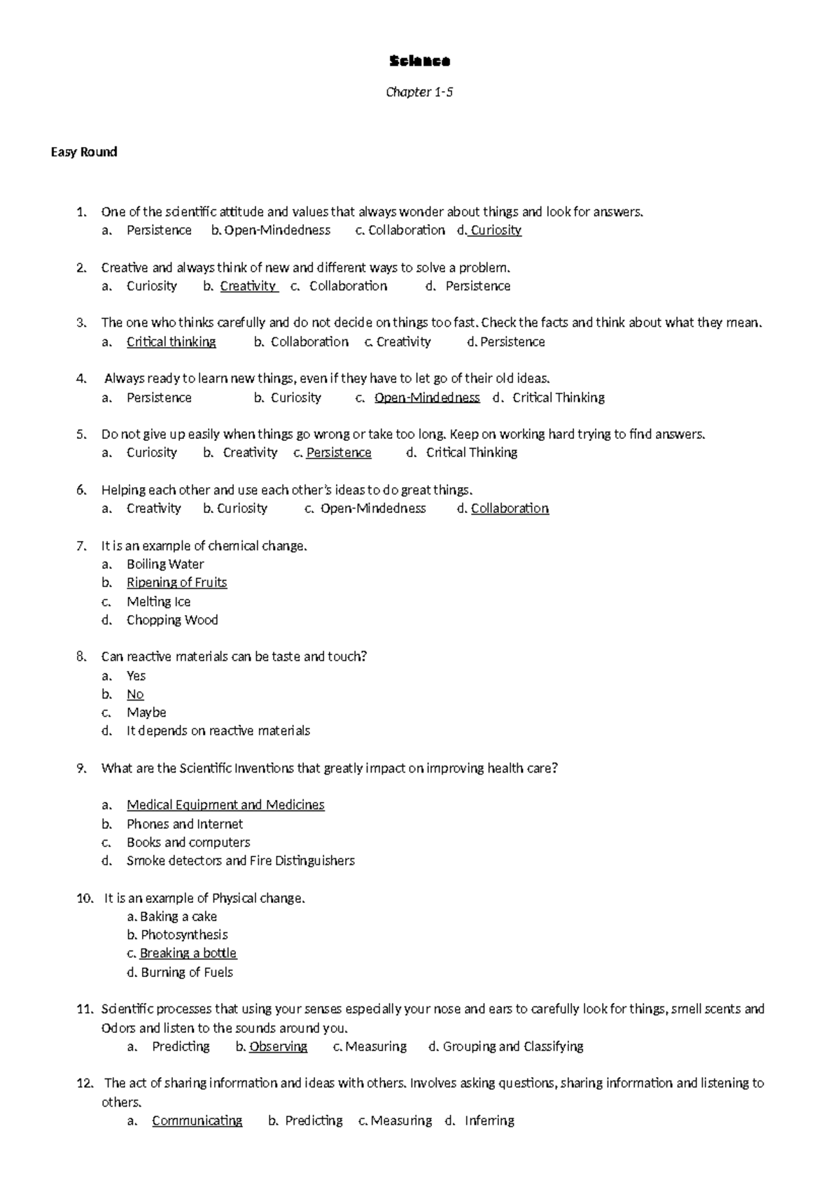 Chap 1 2 Science quizz bee - Science Chapter 1- Easy Round One of the ...