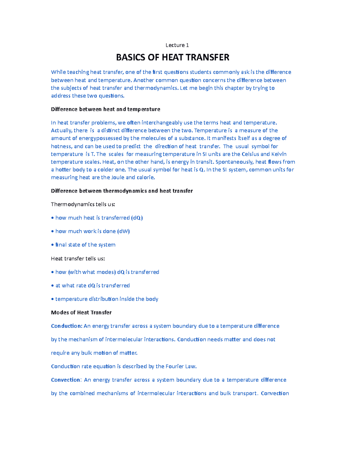 HT-1 (Basics of heat transfer) - Lecture 1 BASICS OF HEAT TRANSFER ...