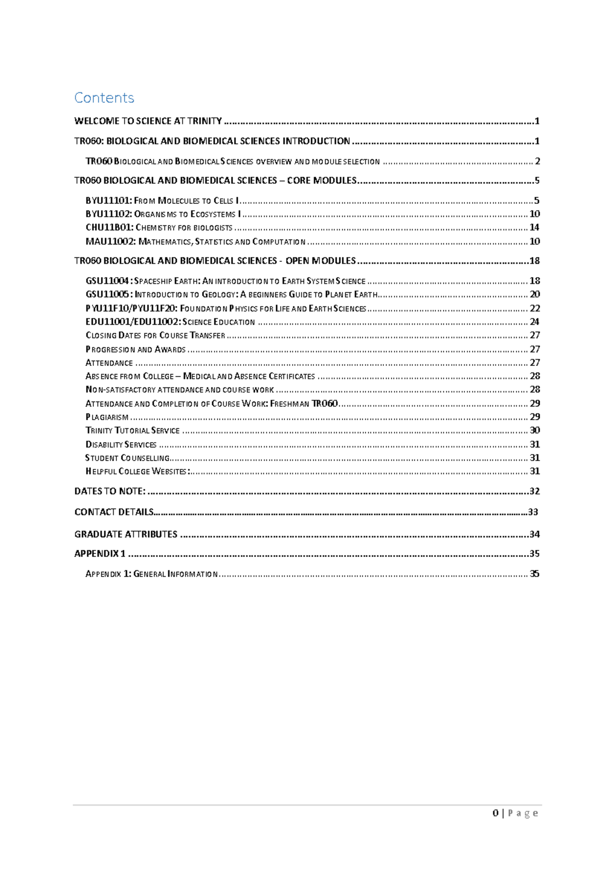 TR060 Module Descriptors - Contents WELCOME TO SCIENCE AT TRINITY TR060 ...