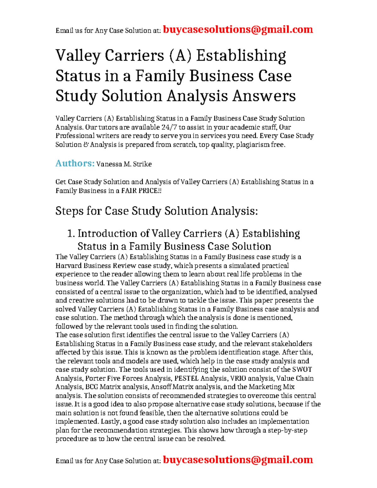 Case Solution Valley Carriers (A) Establishing Status in a Family ...