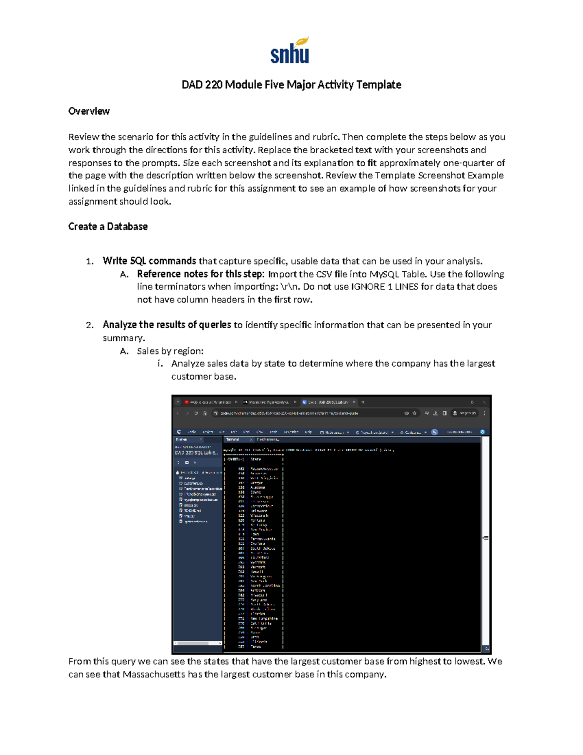 DAD 220 Module 5 Hernandez Major - DAD 220 Module Five Major Activity Template Overview Review ...