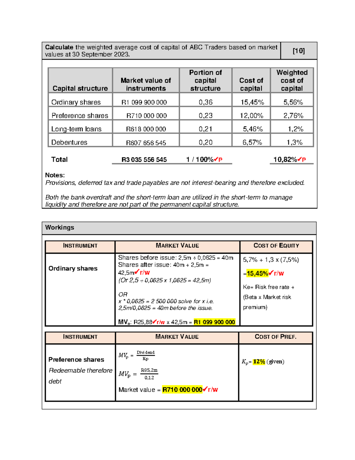 QA Practice question Memo ABC Traders WACC - Calculate the weighted ...