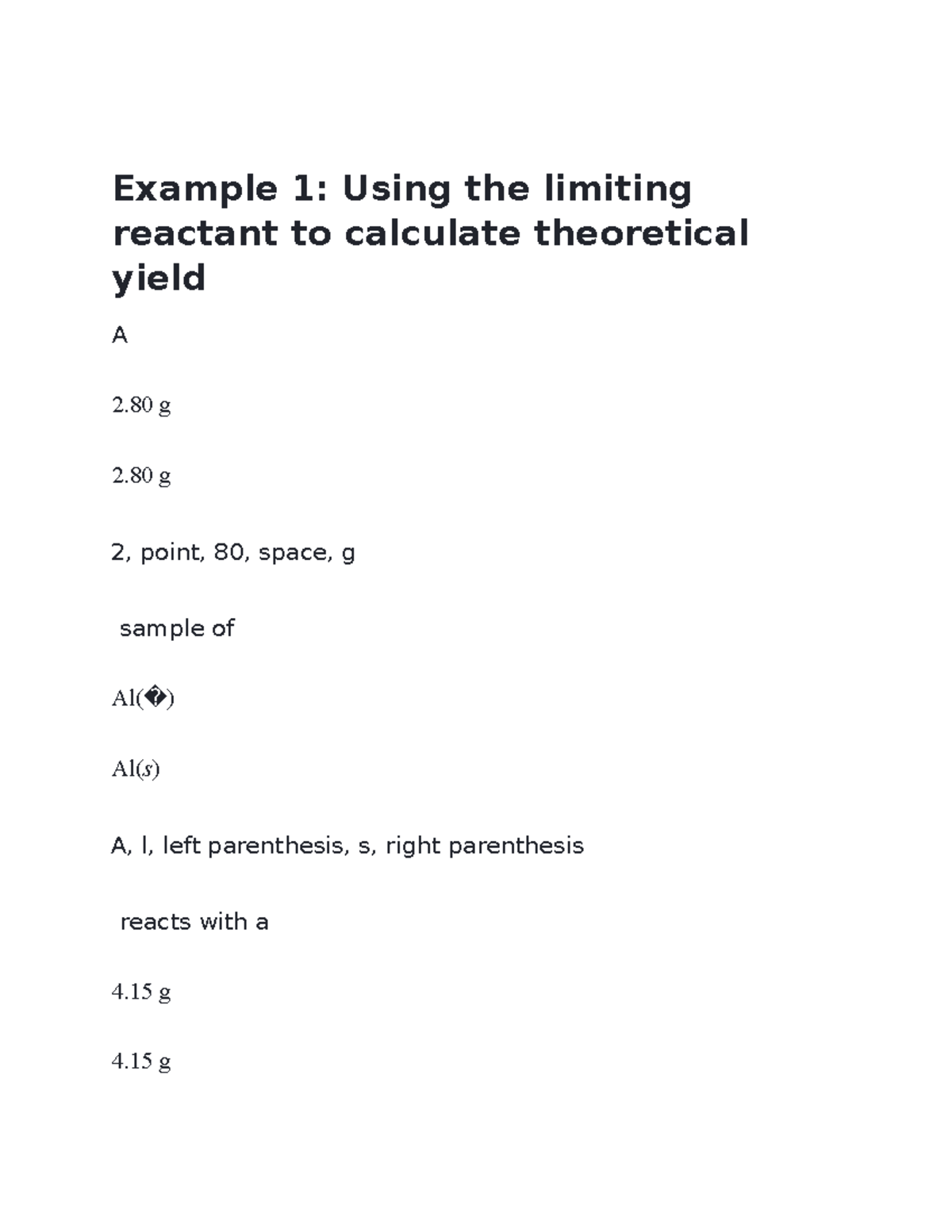 Example 1 Using The Limiting Reactant To Calculate Theoretical Yield