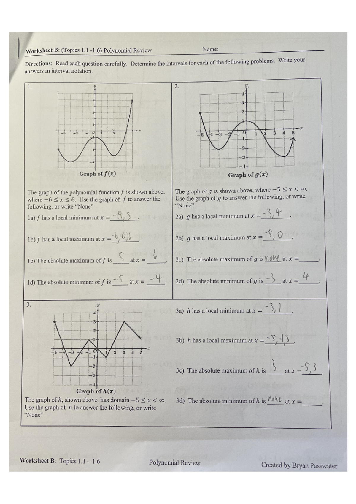Math unit 1 review -merged - Worksheet B: (Topics 1 Polynomial Review ...