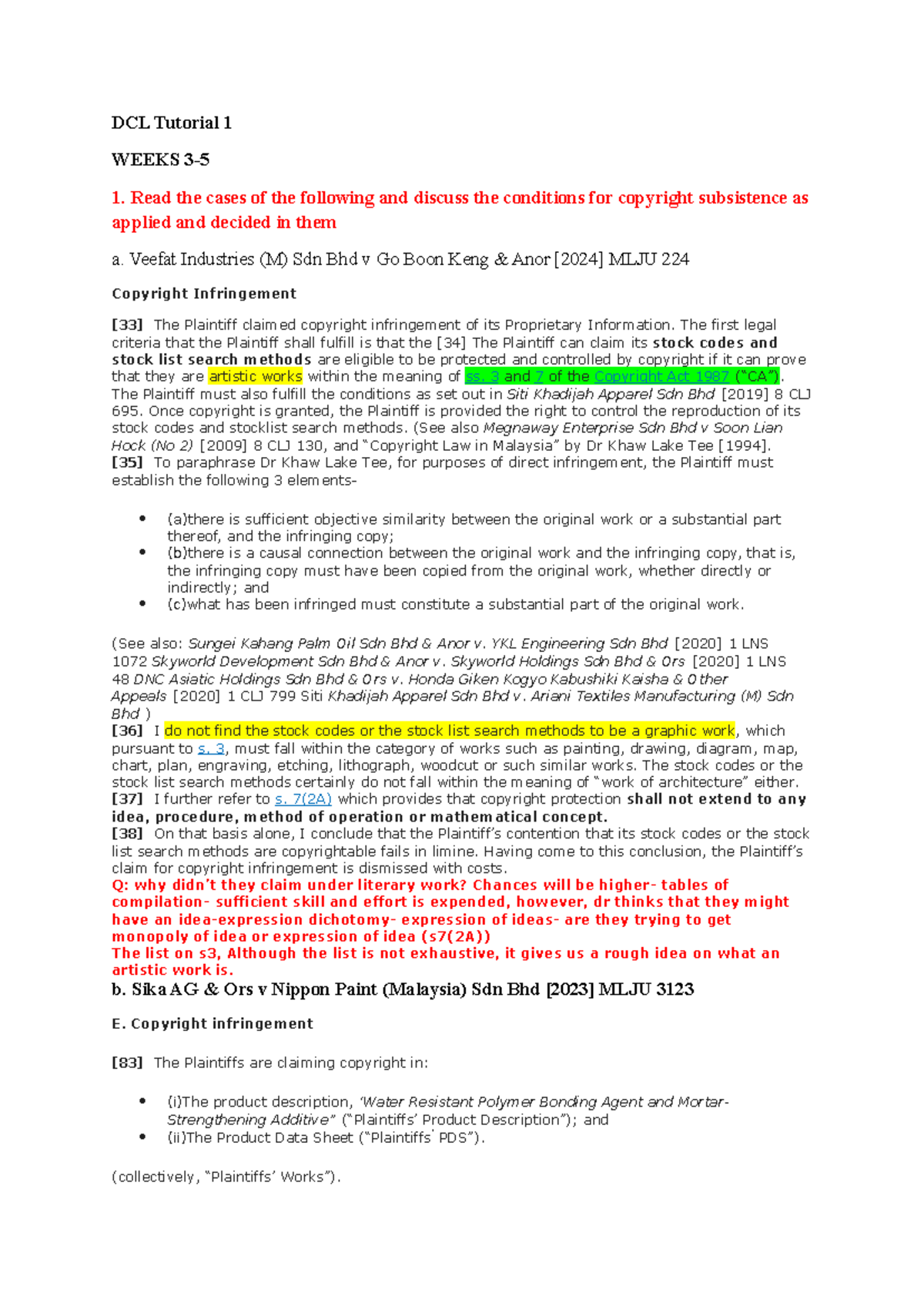 DCL Tutorial 1 - Read the cases of the following and discuss the ...