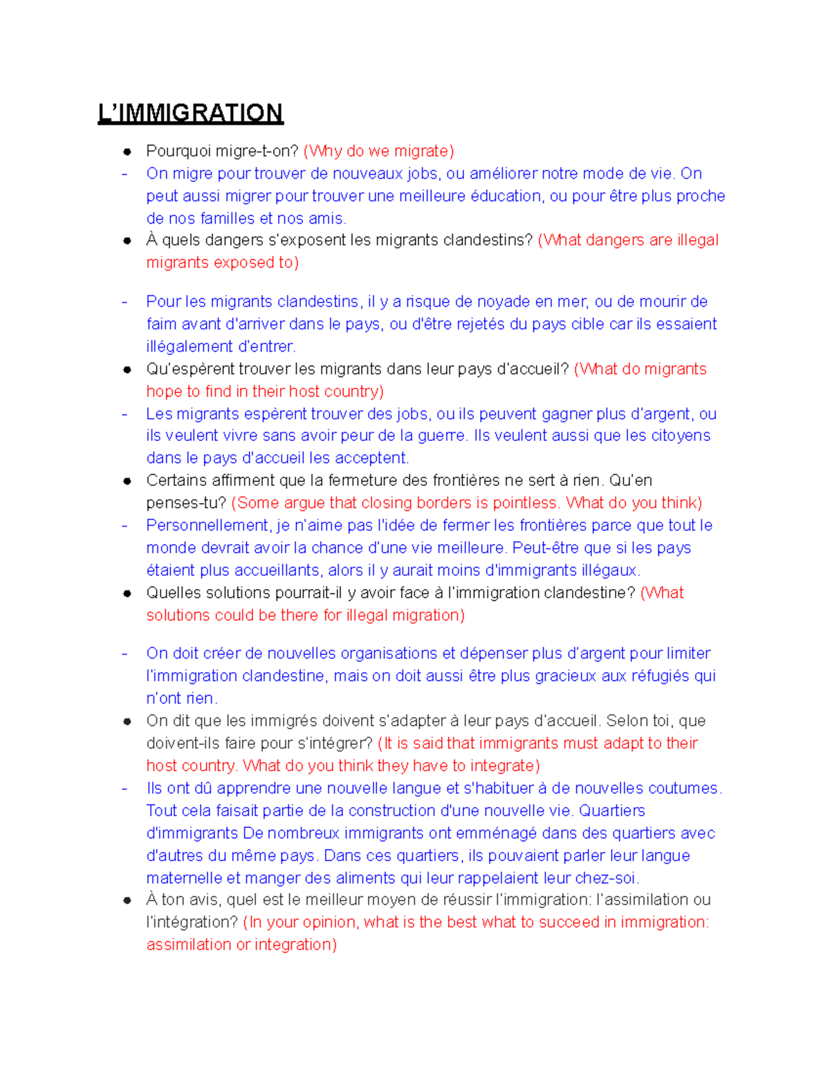 L'immigration Questions and Answers - L’IMMIGRATION Pourquoi migre-t-on ...