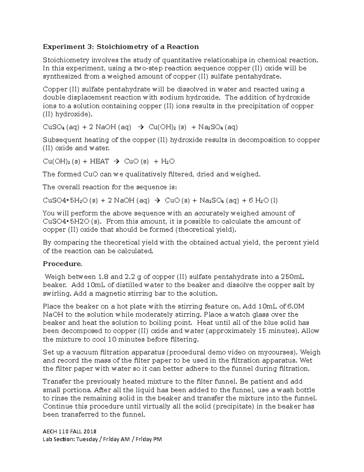 Lab 3-Stoichiometry manual - Experiment 3: Stoichiometry of a Reaction ...
