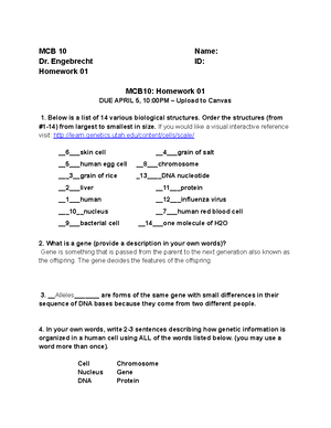 MCB Homework Week #3 - MCB 10 Name: Dr. Engebrecht ID: Homework 03 ...