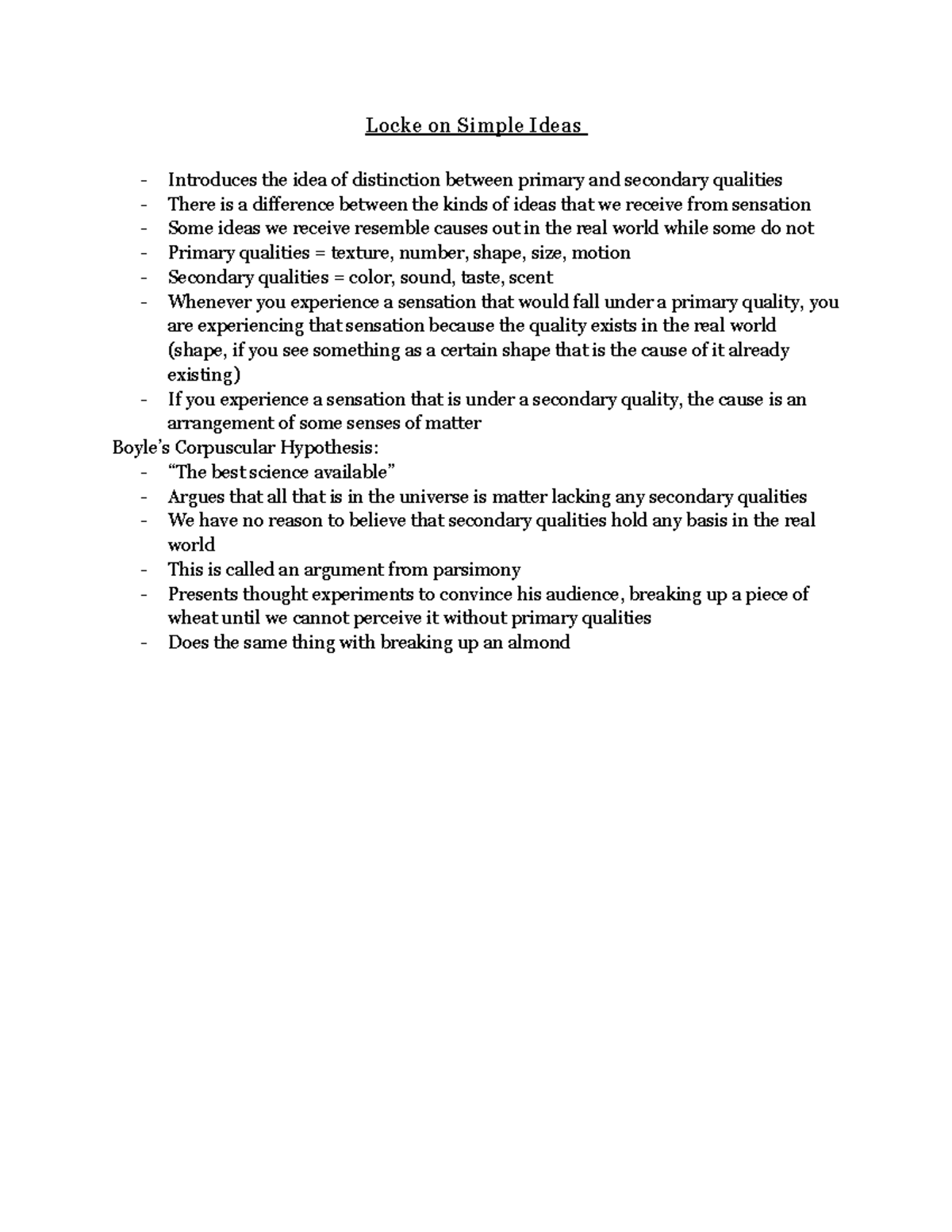 9 8 Locke - Locke on Simple Ideas Introduces the idea of distinction ...