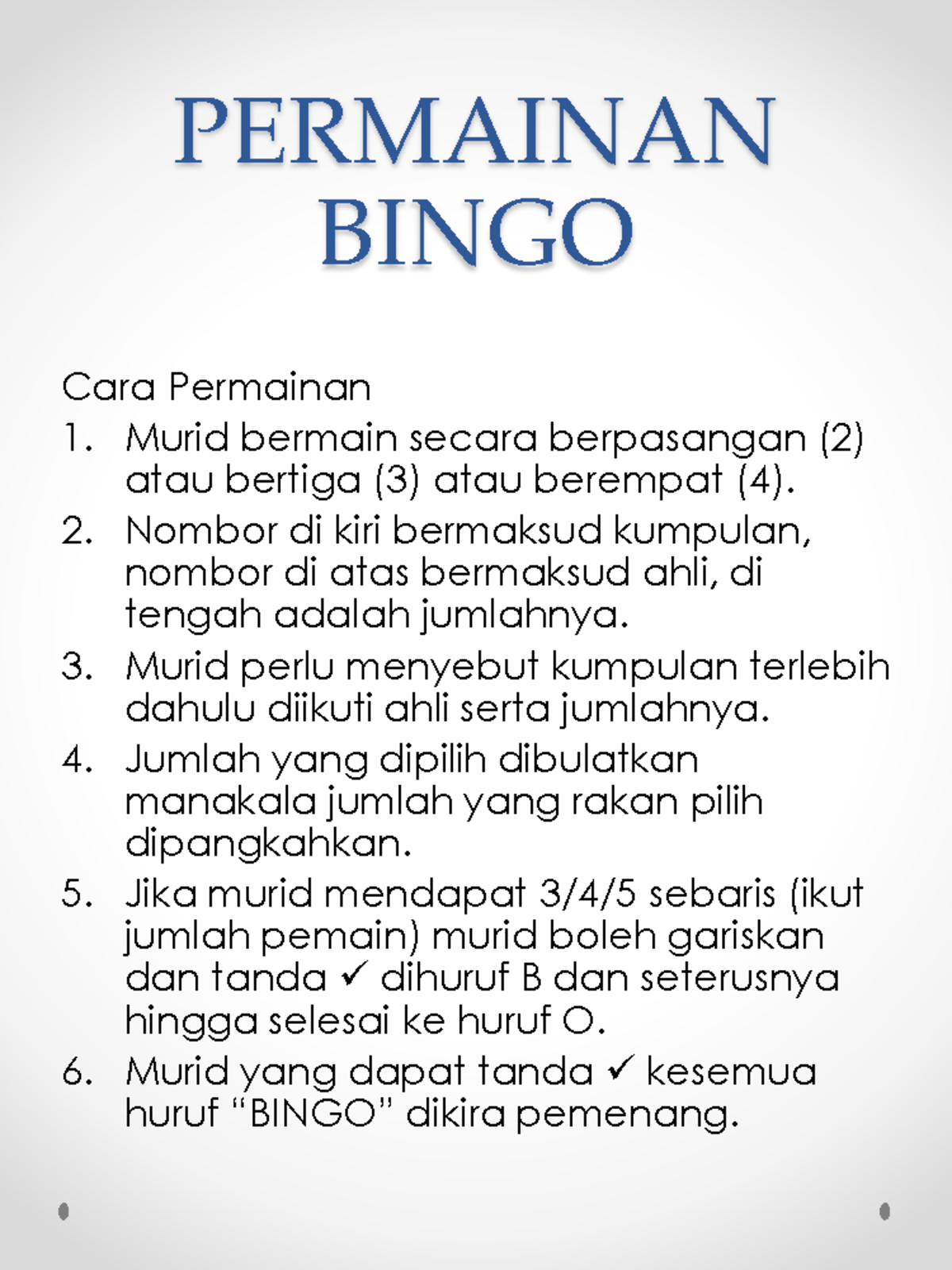 Bingo Jawapan - Lecture notes 2-5 - PERMAINAN BINGO Cara Permainan ...